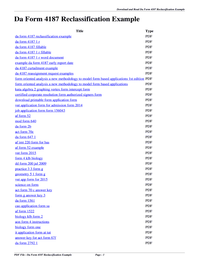 Fillable Online Download and Read Da Form 4187 Reclassification Example ...