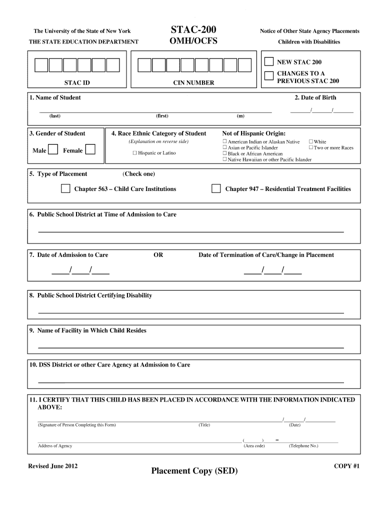 Fillable Online oms32 nysed STAC-200 THE STATE EDUCATION DEPARTMENT OMH ...
