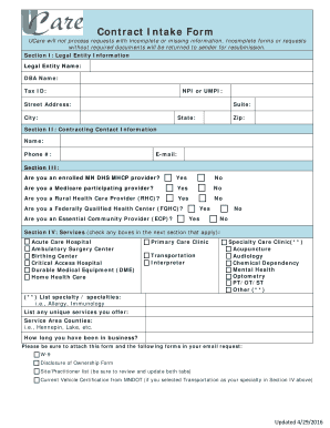 Fillable Online ucare Contract Intake Form - ucare.org Fax Email Print ...