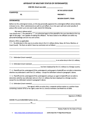 Fillable Online AFFIDAVIT OF MILITARY STATUS OF DEFENDANT(S) Fax Email ...