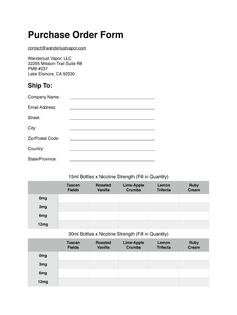 Fillable Online purchase-order-form-wanderlust-vapor Fax Email Print ...