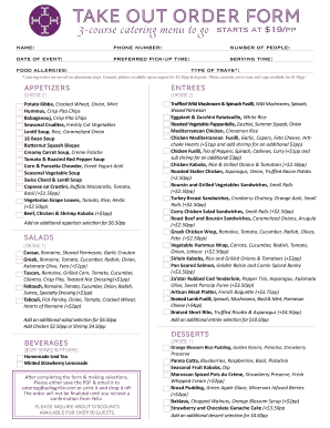 Fillable Online 3-course catering menu to go Take Out Order Form ...