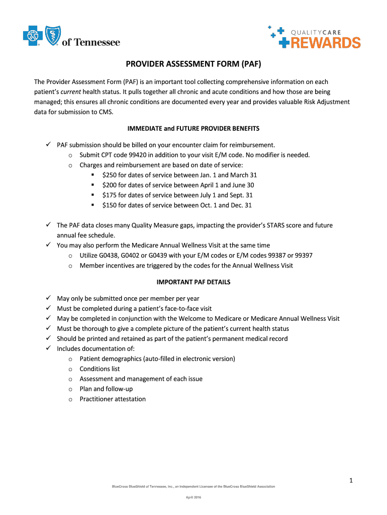 Fillable Online PROVIDER ASSESSMENT FORM (PAF) - Health Insurance Fax ...