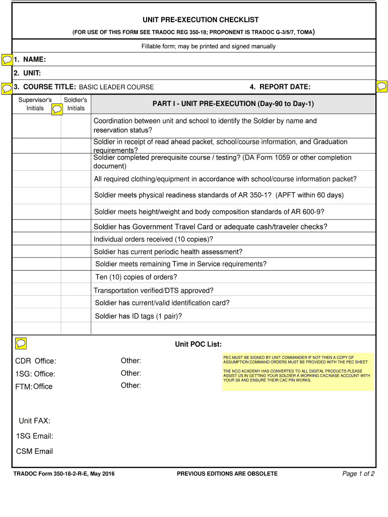 Fillable Online campbell army UNIT PRE-EXECUTION CHECKLIST - campbell.army.mil Fax Email Print ...