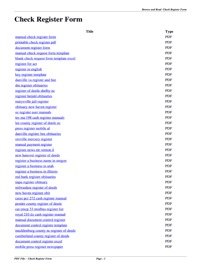 Fillable Online idene zapto Check Register Form. check register form ...