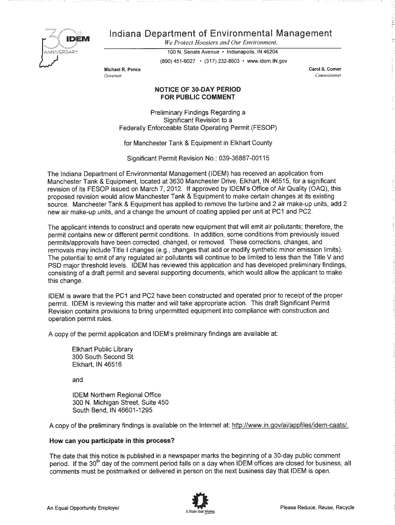 Fillable Online permits air idem in (3) - Indiana - permits air idem in ...