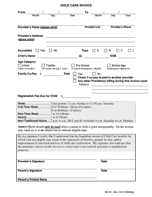 Fillable Online tcjfs CHILD CARE INVOICE - TCJFS helps people achieve ...