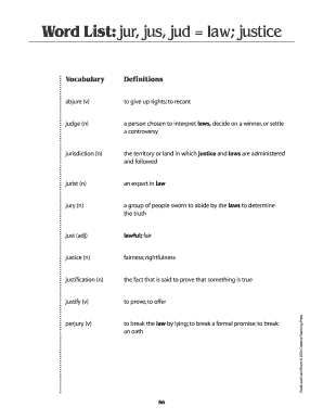 Fillable Online Word List: jur, jus, jud law; justice Fax Email Print ...