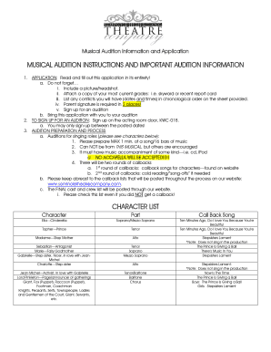 Fillable Online MUSICAL AUDITION INSTRUCTIONS AND IMPORTANT AUDITION ...