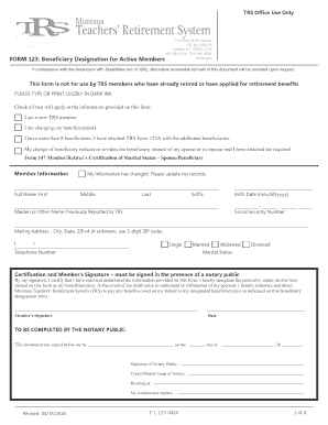 Fillable Online Use of Form 123 Beneficiary Designation for Active Members ... Fax Email Print ...