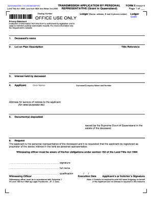 Fillable Online Land Registry Transmission By Death Form 5 version 6 ...