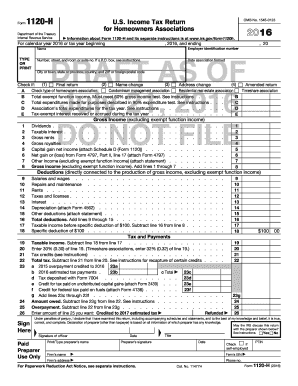 Fillable Online ftp irs 2016 Form 1120-H. U.S. Income Tax Return for ...