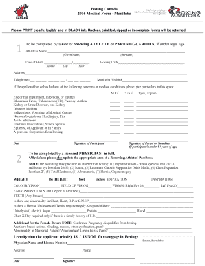 Fillable Online Boxing Canada 2016 Medical Form - Manitoba To be ...