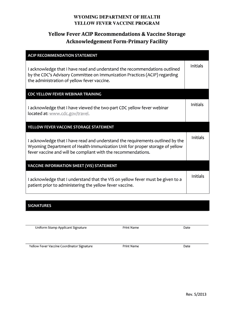 Fillable Online Yellow Fever ACIP Recommendations & Vaccine Storage ...