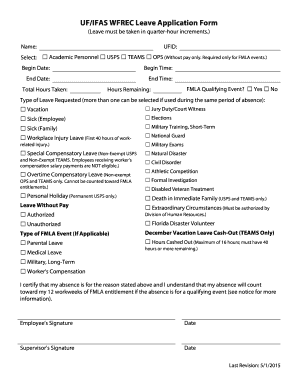 Fillable Online wfrec ifas ufl UF/IFAS WFREC Leave Application Form Fax ...