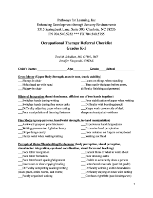 Fillable Online Occupational Therapy Referral Checklist Grades K-5 Fax ...