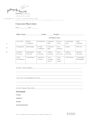 Fillable Online Classroom Observation - www.pathwaysforlearning Fax ...