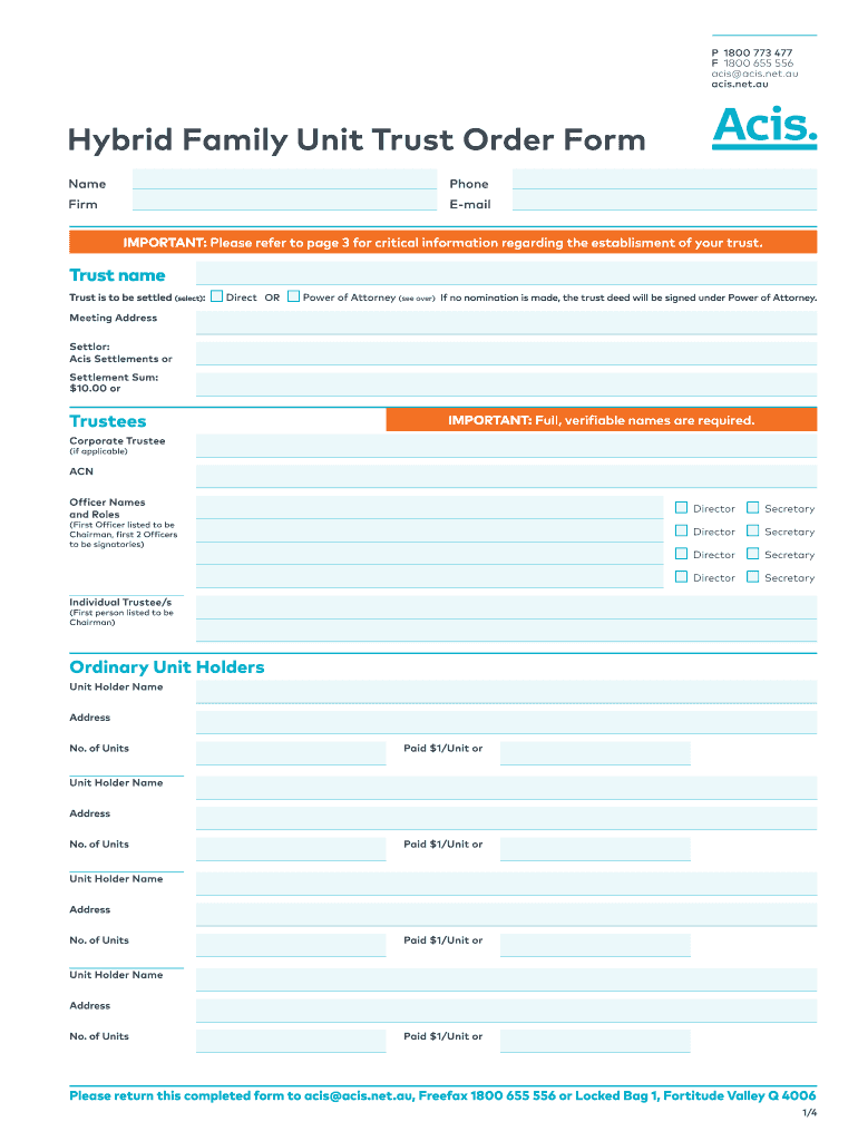 Fillable Online acis net Acis HYFU Trust Order Form Fax Email Print ...