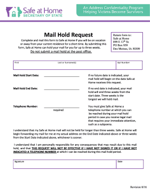 Fillable Online Mail Hold Request Fax Email Print - pdfFiller