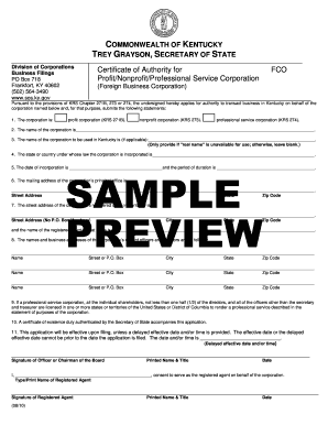 Fillable Online FCO-Certificate of Authority-BusinessNon ...