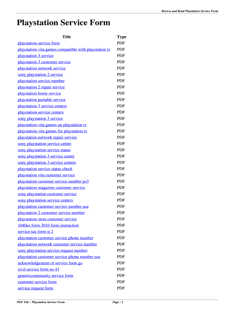 Fillable Online poddp zapto Playstation Service Form. playstation ...