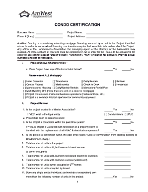 Fillable Online CONDO CERTIFICATION - amwestwholesale.com Fax Email ...