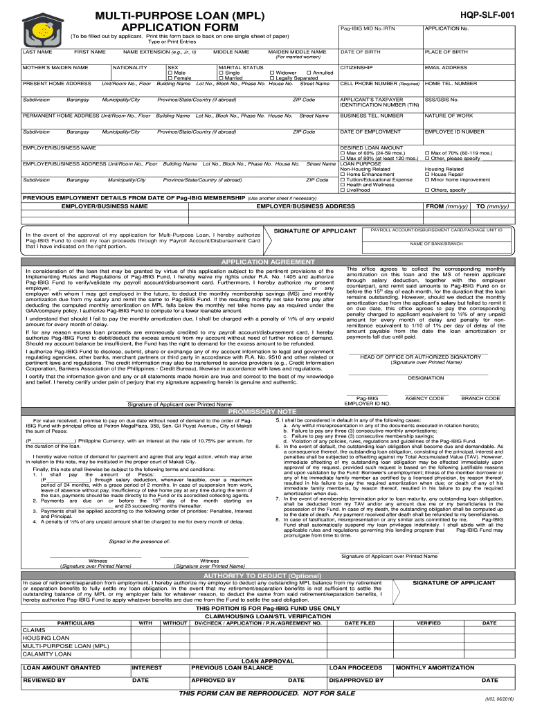Fillable Online pagibigfund gov MULTI-PURPOSE LOAN (MPL) Fax Email ...