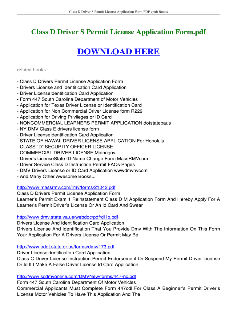 Fillable Online ebookread Class D Driver S Permit License Application ...
