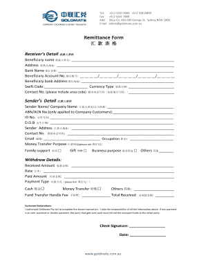 Fillable Online Remittance Form - goldmate.com.au Fax Email Print - pdfFiller