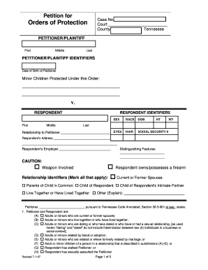 Fillable Online Order of Protection - Shelby County, TN Fax Email Print ...