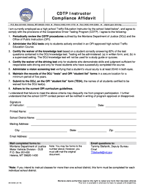 Fillable Online opi mt CDTP Instructor Compliance Affidavit 26-0200 Fax ...