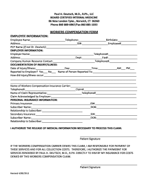Fillable Online pauldeutschmd WORKERS COMPENSATION FORM EMPLOYEE ...