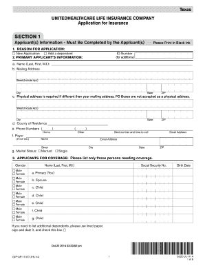 Fillable Online UNITEDHEALTHCARE LIFE INSURANCE COMPANY Application for ...