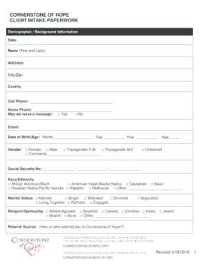 Fillable Online Download the intake forms. - Cornerstone Of Hope Fax ...