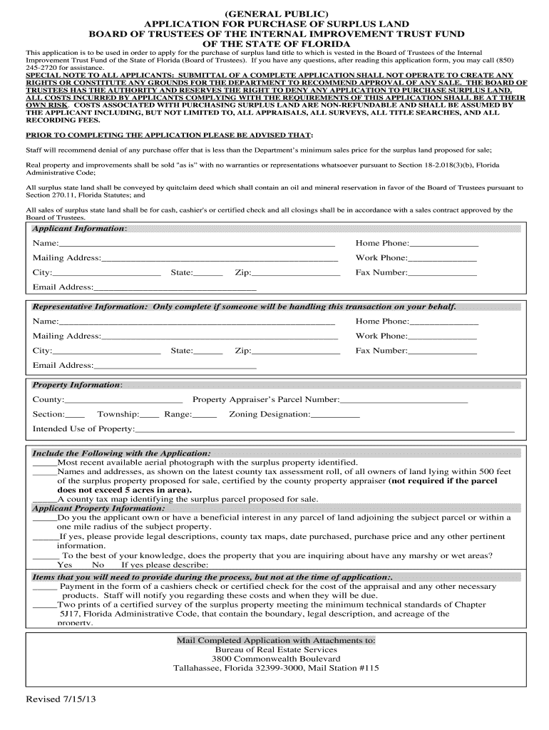 Fillable Online dep state fl (GENERAL PUBLIC) APPLICATION FOR PURCHASE ...