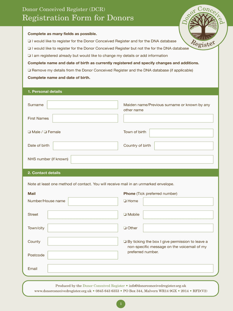 Fillable Online donorconceivedregister org Donor Conceived Register (DCR) Registration Form for ...