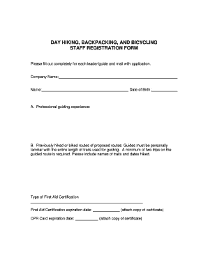 Fillable Online nps DAY HIKING, BACKPACKING, AND BICYCLING STAFF ...