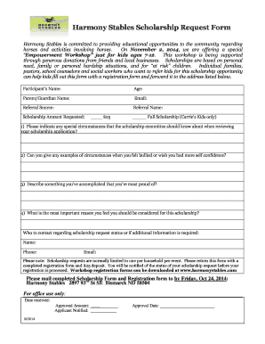 Fillable Online Harmony Stables Scholarship Request Form Fax Email ...