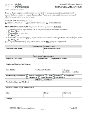 Fillable Online Missouri Self-Directed Supports EMPLOYEE APPLICATION ...
