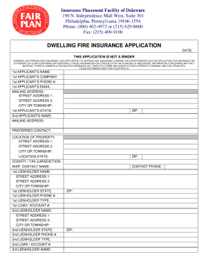 Fillable Online DWELLING FIRE INSURANCE APPLICATION - defairplan.com ...