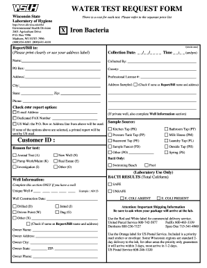Fillable Online slh wisc WATER TEST REQUEST FORM - Wisconsin State ...