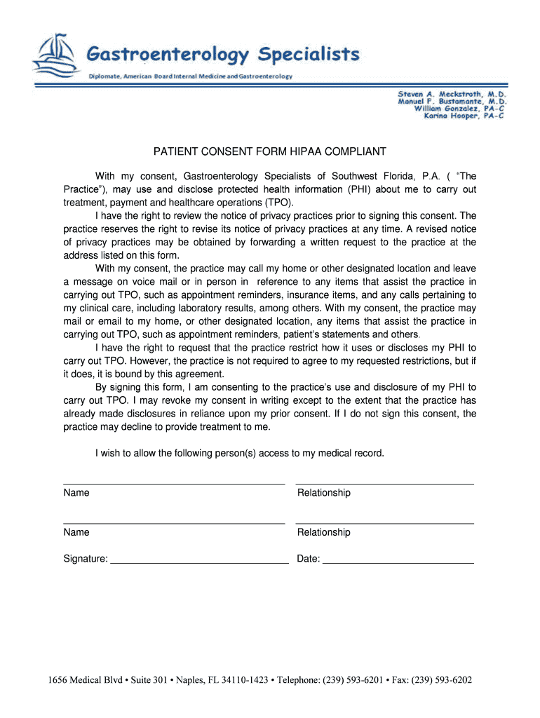 Fillable Online PATIENT CONSENT FORM HIPAA COMPLIANT - gastronaples.com ...