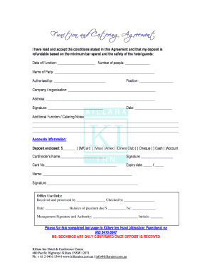 Fillable Online Function and Catering AgreementFunction and Catering ...