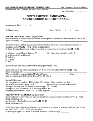 Fillable Online SUPPLEMENTAL AMBLYOPIA AND STRABISMUS QUESTIONNAIRE Fax ...