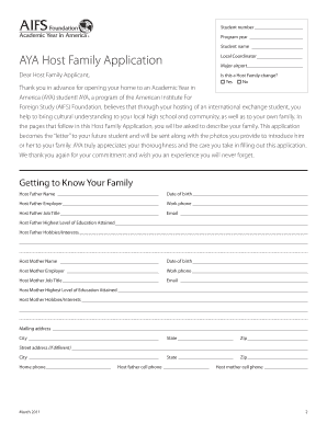 Fillable Online AYA Host Family Application Packet - Academic Year in ...