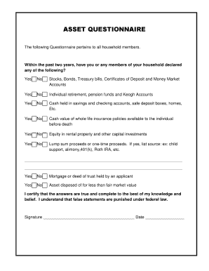 Fillable Online ASSET QUESTIONNAIRE - csha.us Fax Email Print - pdfFiller