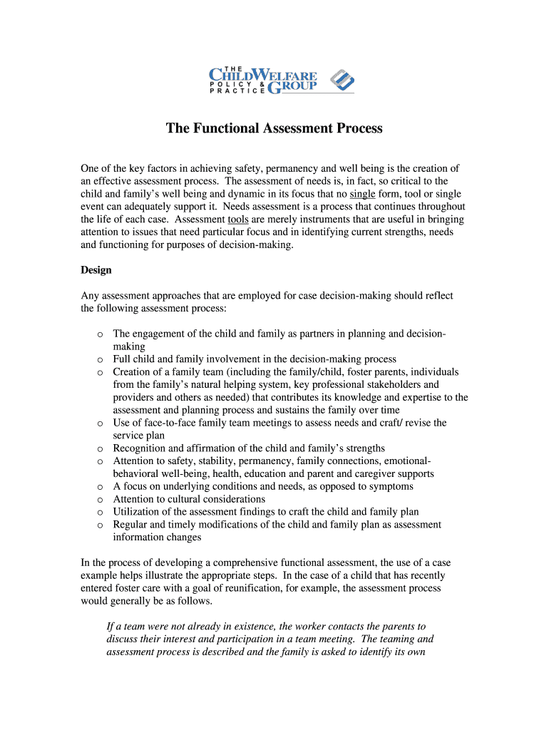 Fillable Online childwelfaregroup CWG The Functional Assessment Process ...
