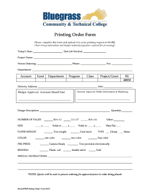 Fillable Online Printing Order Form - Bluegrass Community and Technical ...
