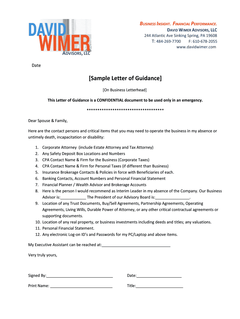 Fillable Online Sample Letter of Guidance - davidwimer.com Fax Email ...