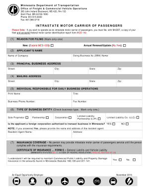 Fillable Online dot state mn INTRASTATE MOTOR CARRIER OF PASSENGERS Fax ...